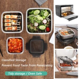 Stainless Steel Food Storage Container with Lids 3pcs set Leak-Proof Large Durable Bento salad container , Lunch Box, For Kimchi, Fruit and Salad -Home family, Picnic, Camping, Outdoor (Black Square)