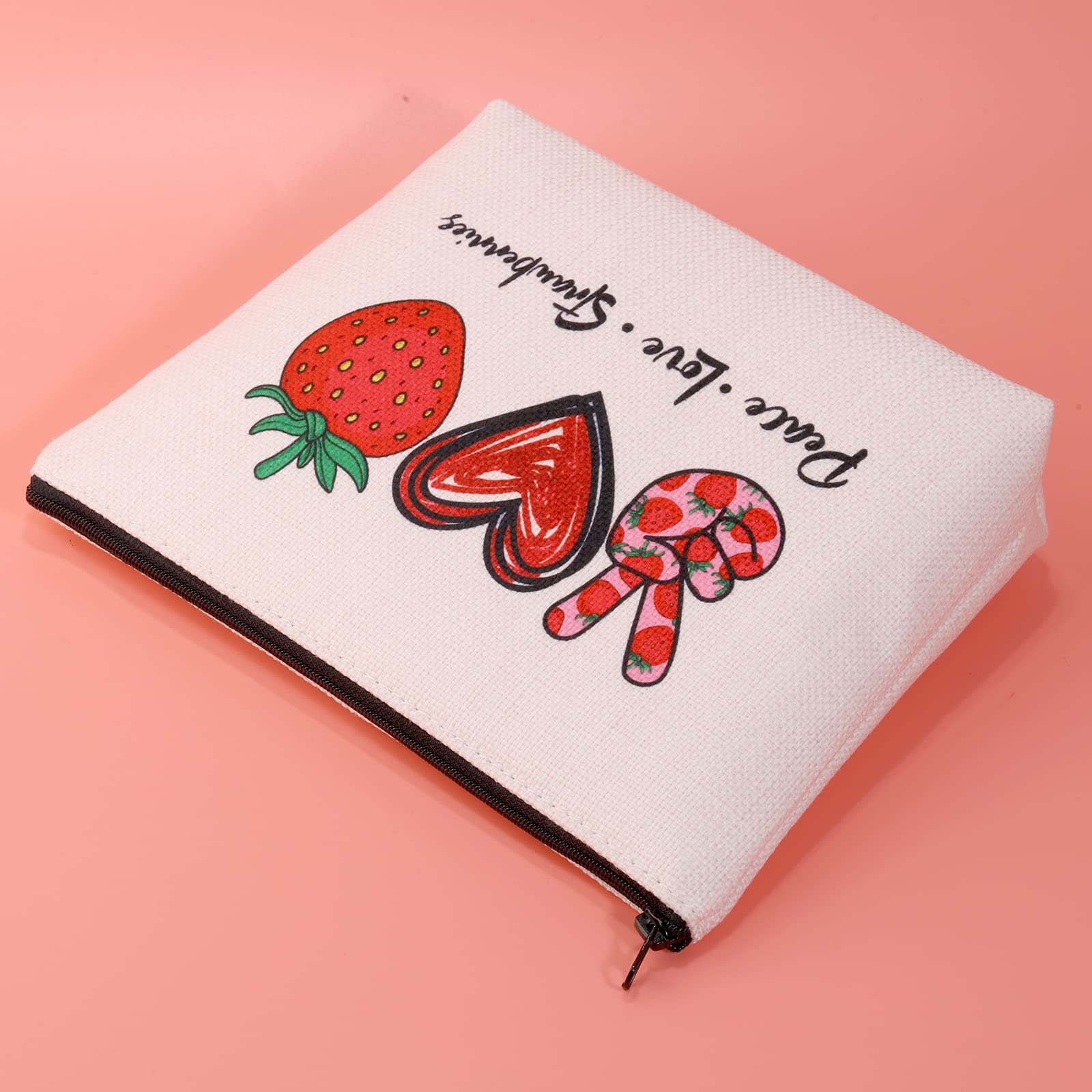 JXGZSO Strawberry Lover Gift Funny Banana Lunch Bag Peace Love Strawberries Makeup Storage Bag Fruit Themed Party Favor Bag