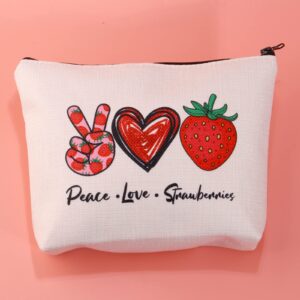 JXGZSO Strawberry Lover Gift Funny Banana Lunch Bag Peace Love Strawberries Makeup Storage Bag Fruit Themed Party Favor Bag