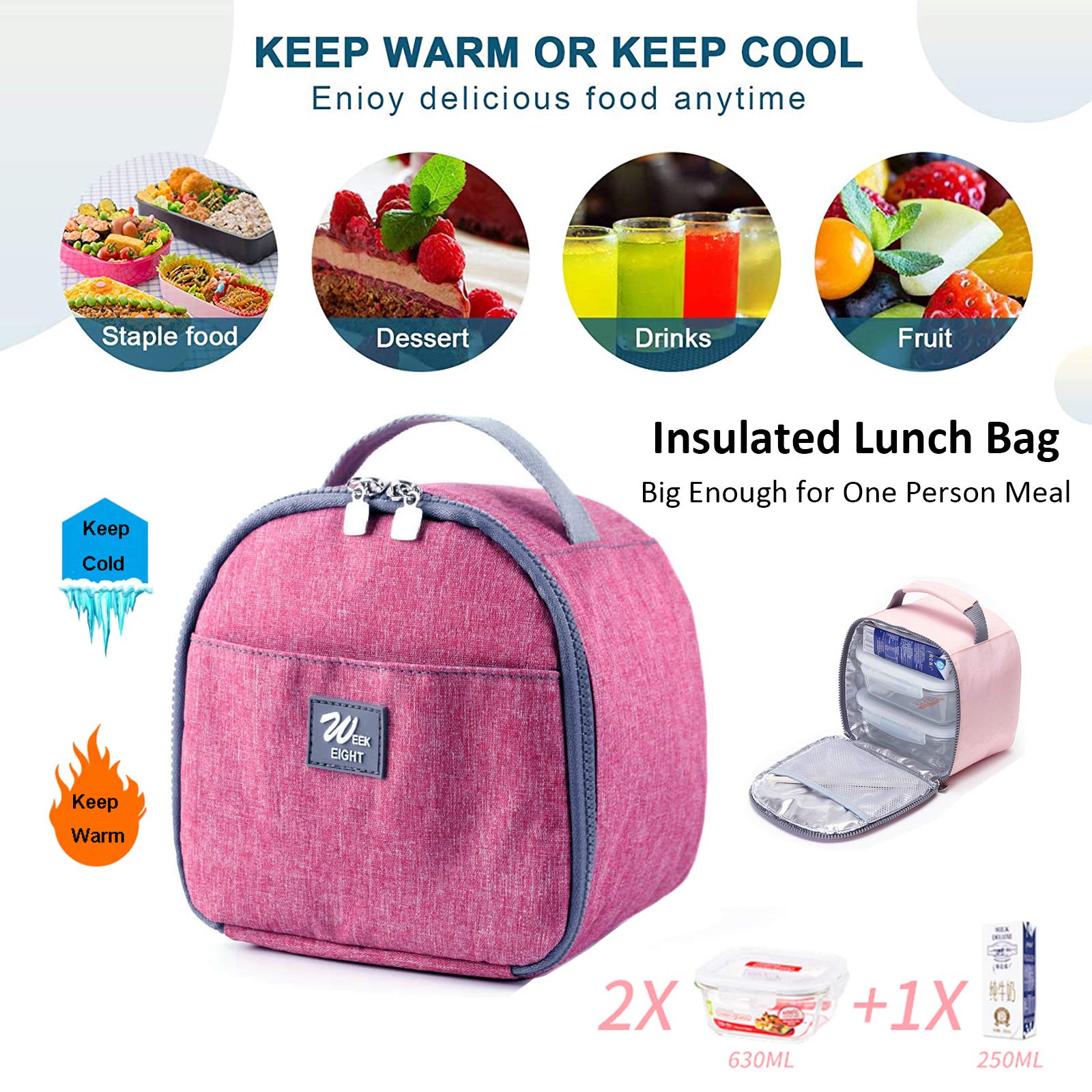 KEAIDUO Small Lunch Bag for Women Men Mini Insulated Lunch Box Portable Cooler Bag Reusable Snack Bag Adult Lunch Pail Petty Food Containers Red