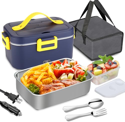 unumac Heated Lunch Box - Electric Lunch Box Food Heater 1.8l for Adults, 3 in 1 Electric Lunchbox Portable Food Warmer for Car/Truck Drivers/Work with Spoon, Fork, Insulated Carry Bag, 12V/24V/110V