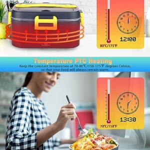 unumac Heated Lunch Box - Electric Lunch Box Food Heater 1.8l for Adults, 3 in 1 Electric Lunchbox Portable Food Warmer for Car/Truck Drivers/Work with Spoon, Fork, Insulated Carry Bag, 12V/24V/110V