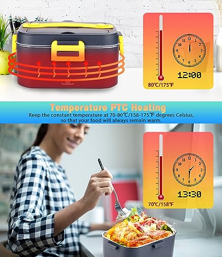 unumac Heated Lunch Box - Electric Lunch Box Food Heater 1.8l for Adults, 3 in 1 Electric Lunchbox Portable Food Warmer for Car/Truck Drivers/Work with Spoon, Fork, Insulated Carry Bag, 12V/24V/110V