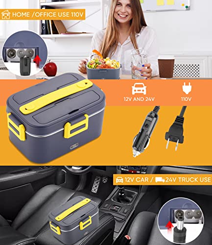 unumac Heated Lunch Box - Electric Lunch Box Food Heater 1.8l for Adults, 3 in 1 Electric Lunchbox Portable Food Warmer for Car/Truck Drivers/Work with Spoon, Fork, Insulated Carry Bag, 12V/24V/110V