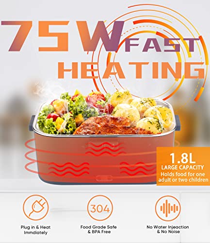 unumac Heated Lunch Box - Electric Lunch Box Food Heater 1.8l for Adults, 3 in 1 Electric Lunchbox Portable Food Warmer for Car/Truck Drivers/Work with Spoon, Fork, Insulated Carry Bag, 12V/24V/110V