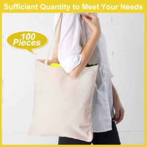 Pinkunn 100 Pcs Canvas Bags Bulk Natural Cotton Bags with Handles Plain Polyester Cotton Bags for Crafting DIY(White)