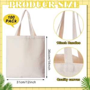 Pinkunn 100 Pcs Canvas Bags Bulk Natural Cotton Bags with Handles Plain Polyester Cotton Bags for Crafting DIY(White)