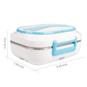 CTSZOOM Electric Lunch Box Food Warmer for Car Truck and Home Portable Food Warmer Heater 3 compartment Container with Spoon and Fork Lunch Box White Blue