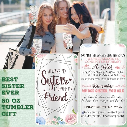 Silkfly 3 Pcs Sisters Gift Set from Sister Christmas Birthday Gifts for Women My Sister Forever My Friends Stainless Steel Tumbler Canvas Tote Bag Mothers Day Gifts for Girls Friends