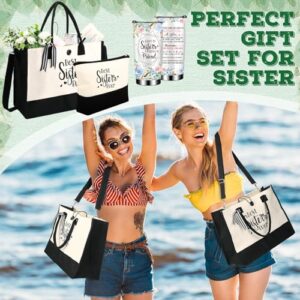 Silkfly 3 Pcs Sisters Gift Set from Sister Christmas Birthday Gifts for Women My Sister Forever My Friends Stainless Steel Tumbler Canvas Tote Bag Mothers Day Gifts for Girls Friends