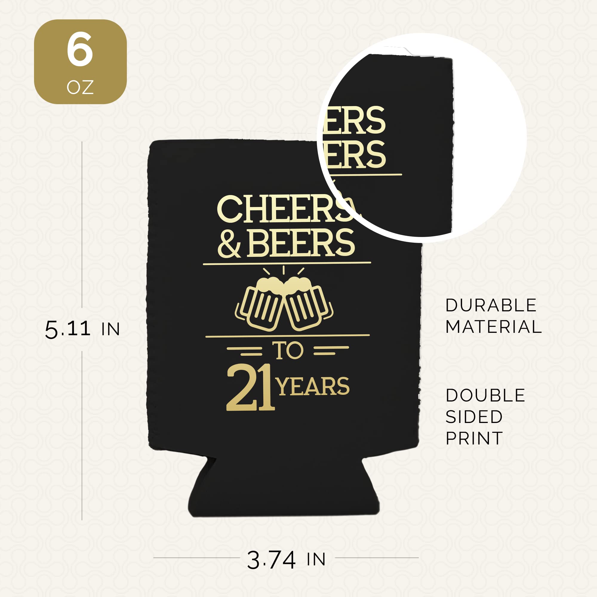 Cheers & Beers to 21 Years Can Coolers 21st Birthday Party Coolies, Set of 12, Black and Gold Can Coolers, Perfect for Birthday Parties, Birthday Decorations