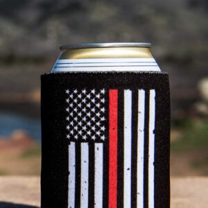 Firefighter Gifts for Men - Thin Red Line Beverage Can Cooler Sleeves, Fireman Gifts, Insulated Beer Holder with Red Stripe American Flag, Fire Department Gift Ideas, Fire Fighter Accessory, 6-Pack