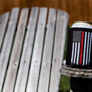 Firefighter Gifts for Men - Thin Red Line Beverage Can Cooler Sleeves, Fireman Gifts, Insulated Beer Holder with Red Stripe American Flag, Fire Department Gift Ideas, Fire Fighter Accessory, 6-Pack