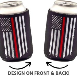 Firefighter Gifts for Men - Thin Red Line Beverage Can Cooler Sleeves, Fireman Gifts, Insulated Beer Holder with Red Stripe American Flag, Fire Department Gift Ideas, Fire Fighter Accessory, 6-Pack