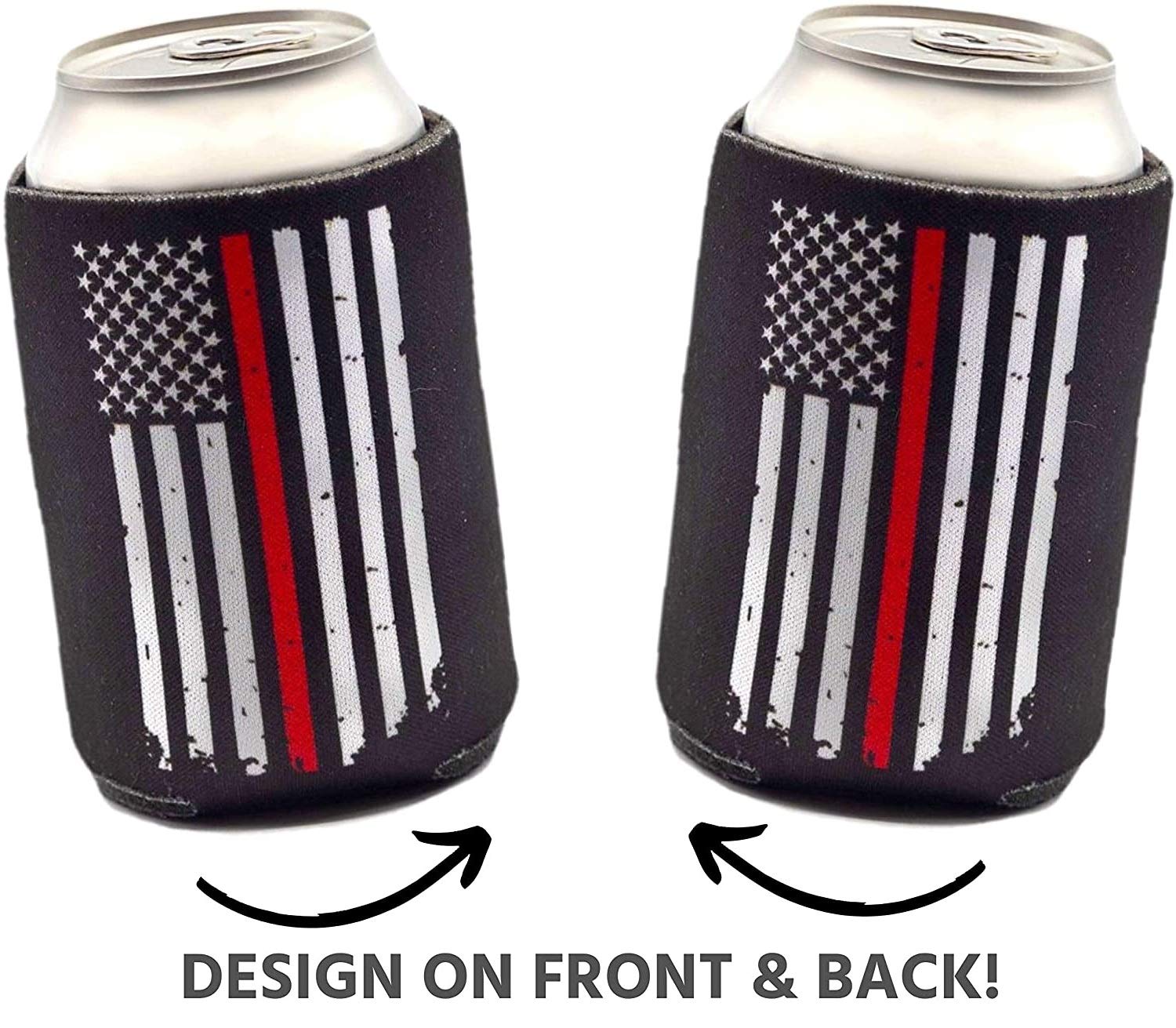 Firefighter Gifts for Men - Thin Red Line Beverage Can Cooler Sleeves, Fireman Gifts, Insulated Beer Holder with Red Stripe American Flag, Fire Department Gift Ideas, Fire Fighter Accessory, 6-Pack