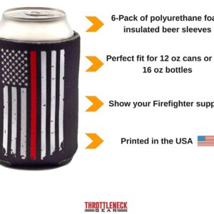 Firefighter Gifts for Men - Thin Red Line Beverage Can Cooler Sleeves, Fireman Gifts, Insulated Beer Holder with Red Stripe American Flag, Fire Department Gift Ideas, Fire Fighter Accessory, 6-Pack