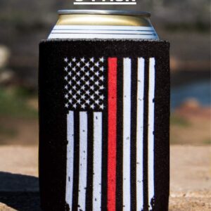 Firefighter Gifts for Men - Thin Red Line Beverage Can Cooler Sleeves, Fireman Gifts, Insulated Beer Holder with Red Stripe American Flag, Fire Department Gift Ideas, Fire Fighter Accessory, 6-Pack