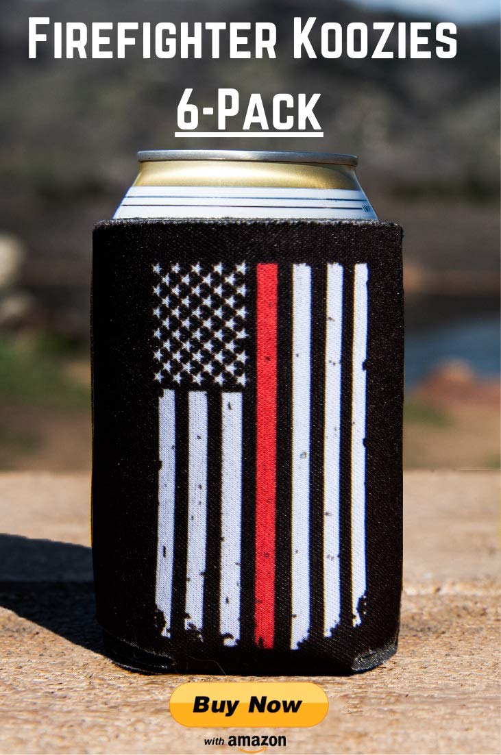 Firefighter Gifts for Men - Thin Red Line Beverage Can Cooler Sleeves, Fireman Gifts, Insulated Beer Holder with Red Stripe American Flag, Fire Department Gift Ideas, Fire Fighter Accessory, 6-Pack