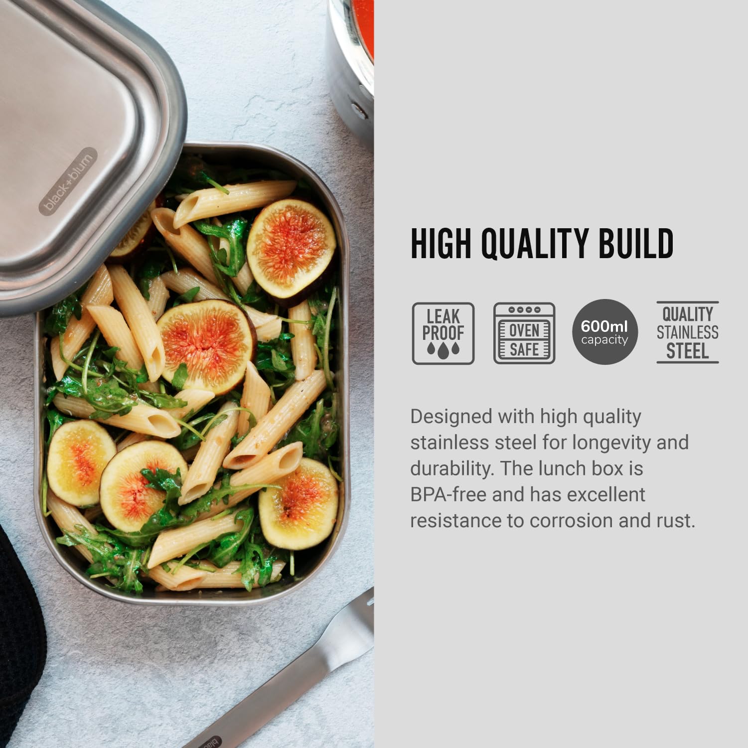 BLACK + BLUM | Leak-Proof Oven Safe Plastic Free Meal Prep Lunch Food Container, Orange, 600ml / 20fl, Stainless Steel & Silicone