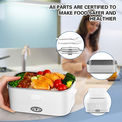 Naibsan Electric Lunch Box 60W Food Heater for Adults, Portable Faster Food Warmer with 1.8L Removable Stainless Steel Container, 12V/24V/110V Leakproof Heated Lunch Box for Car/Office