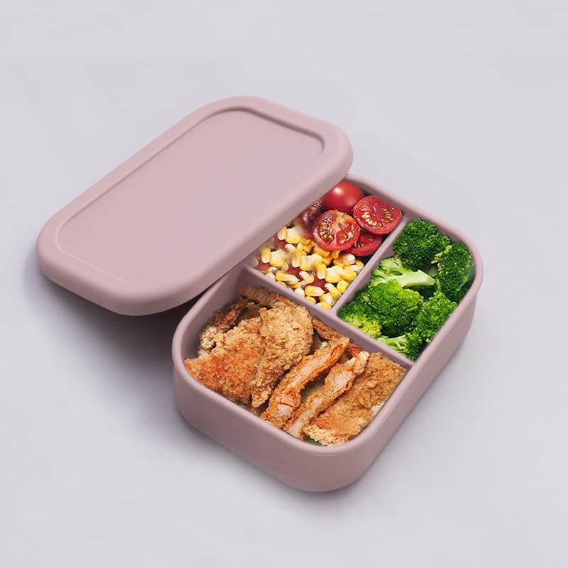 Ytnjzl Insulated Lunch Bag Bento Box Fo Food Storage Silicone Lunch Box with Three Compartments Food Doesn't Leak Out Safety and Health Suitable for Adults and Children (Green Gray)