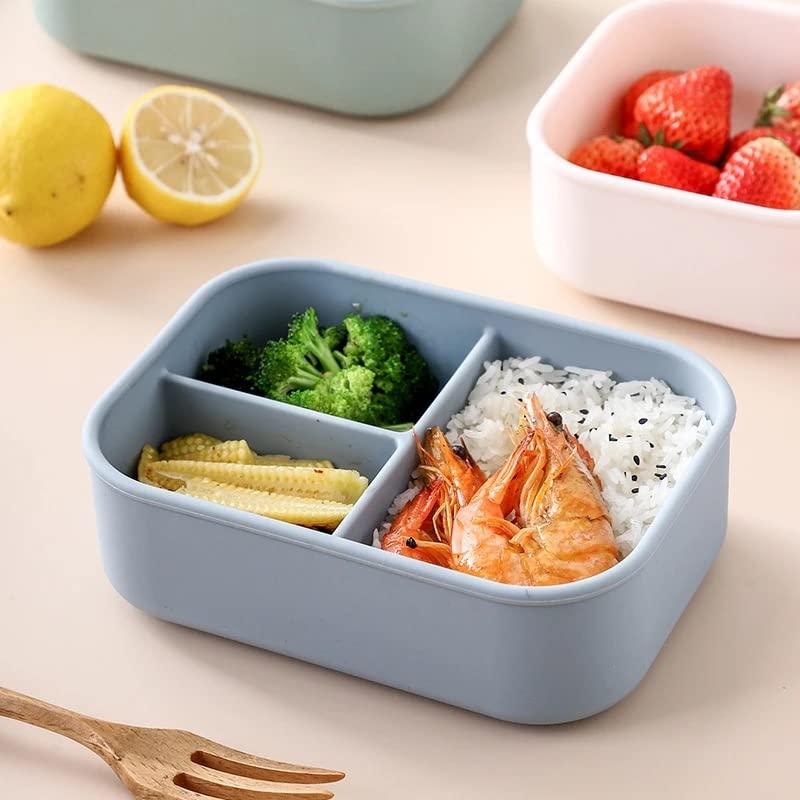 Ytnjzl Insulated Lunch Bag Bento Box Fo Food Storage Silicone Lunch Box with Three Compartments Food Doesn't Leak Out Safety and Health Suitable for Adults and Children (Green Gray)