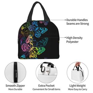 Canesert Lunch Bag with Pocket for Teen Colorful Butterfly Insulated Lunch Box Cooler Thermal Waterproof Reusable Tote Bag for Women Travel Work Hiking Picnic