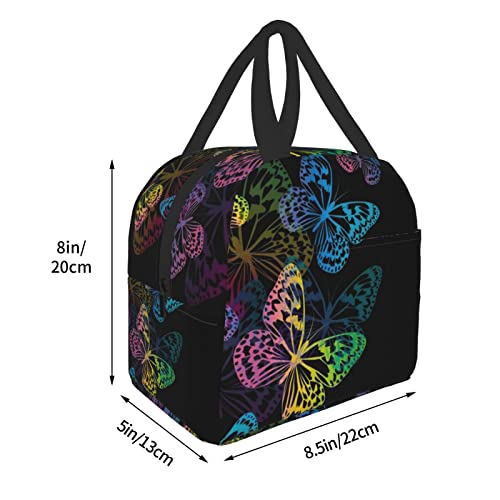 Canesert Lunch Bag with Pocket for Teen Colorful Butterfly Insulated Lunch Box Cooler Thermal Waterproof Reusable Tote Bag for Women Travel Work Hiking Picnic