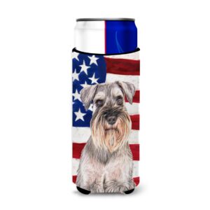 caroline's treasures kj1158muk usa american flag with schnauzer ultra hugger for slim cans can cooler sleeve hugger machine washable drink sleeve hugger collapsible insulator beverage insulated holder