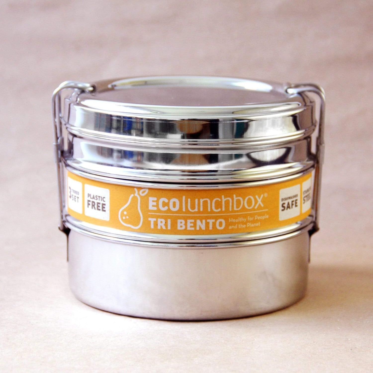 Ecolunchbox Tri Bento 3 Level Stainless Steel Bento Bowl Food Container Lunch Box - Holds 4.5 Cups - Not Leakproof