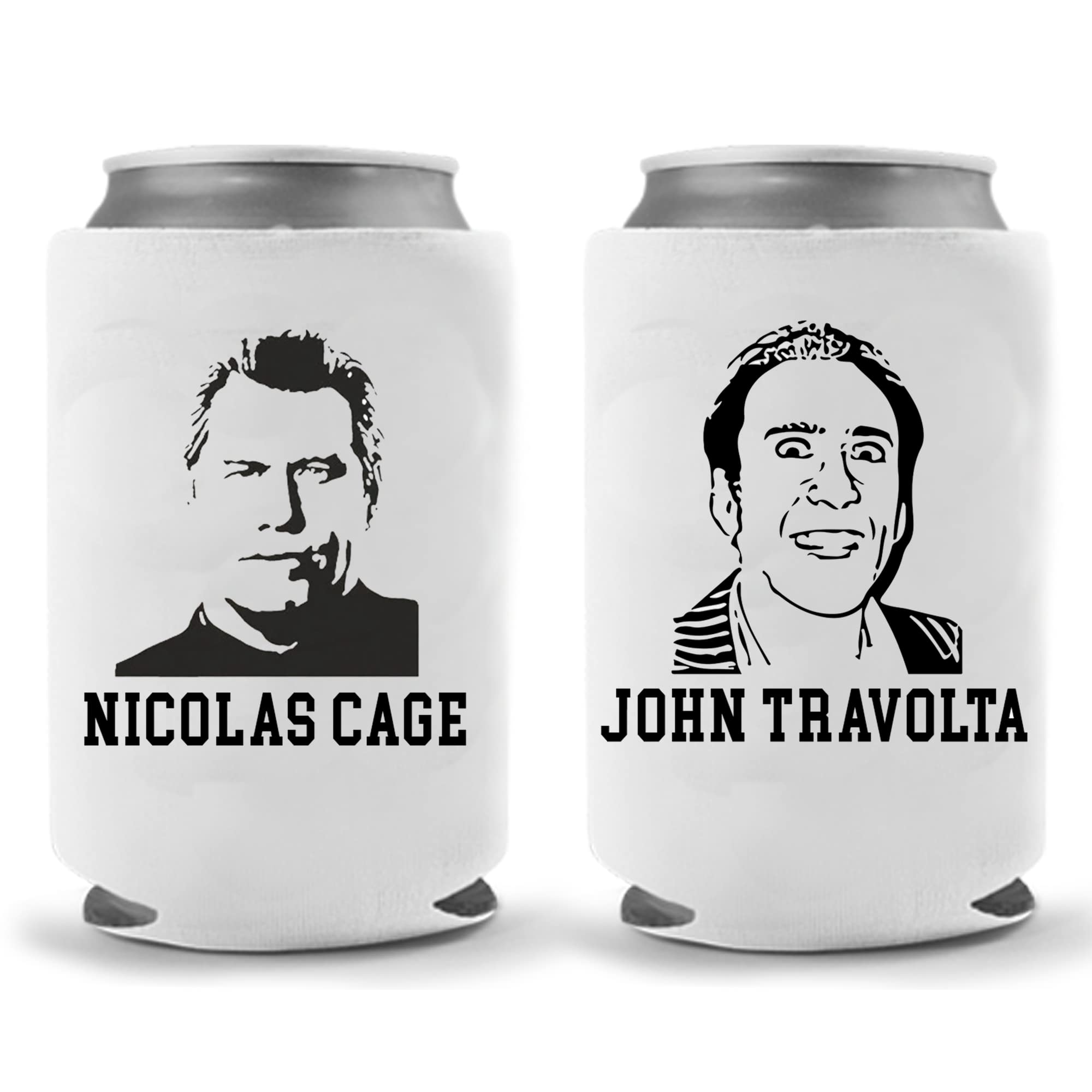 Cool Coast Products | Face Off Nicolas Cage John Travolta Parody Joke Coolie | Funny Father's Day Gift | Funny Novelty Hugger Coolie Huggie | Beer Under $10 Gifts | Quality Neoprene Can Cooler