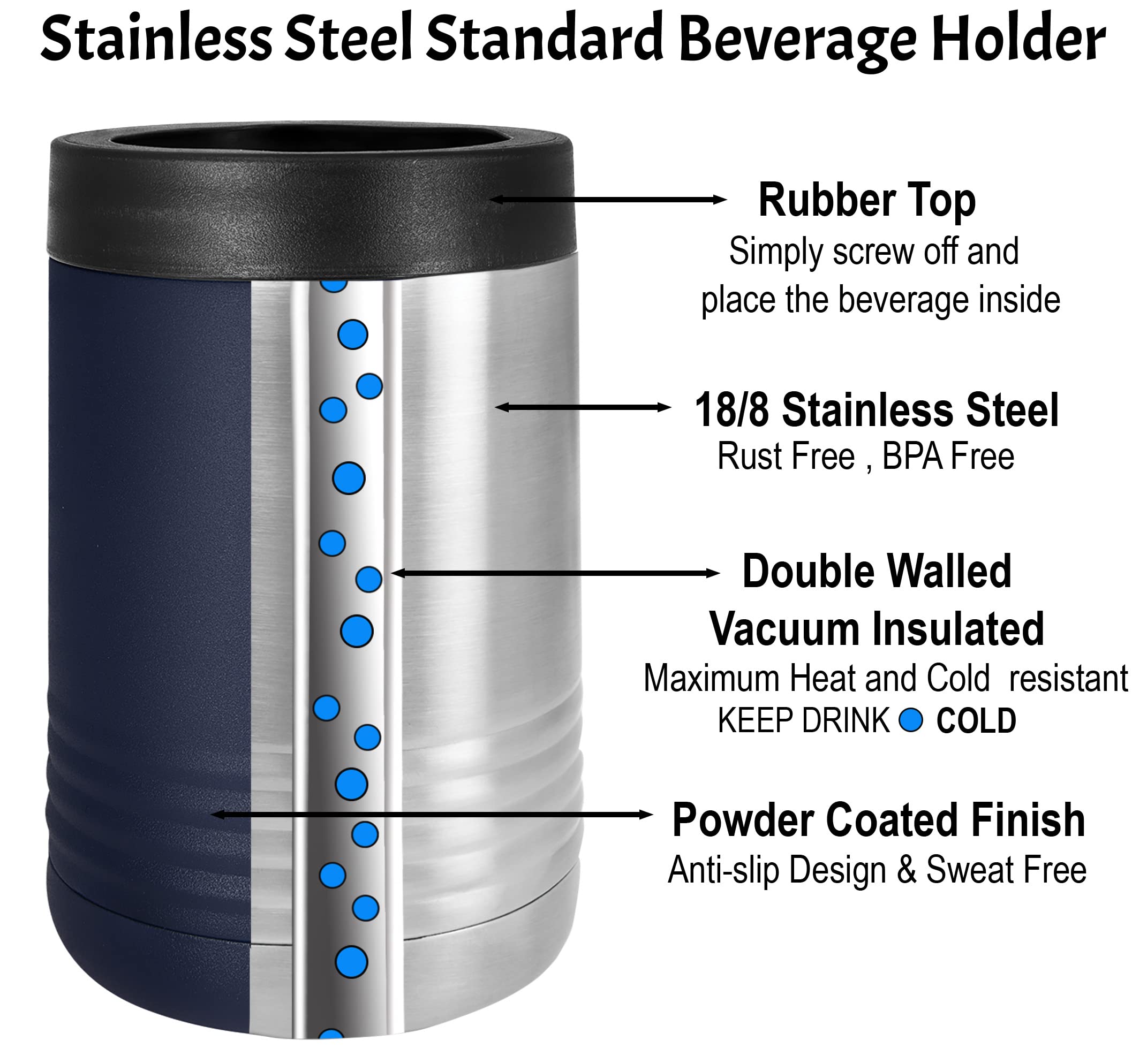 Personalized Stainless Steel Engraved Insulated Beverage Holder Customized Can Cooler with Custom Name Text – Wedding, Birthday, Corporate Gift (Black, Standard)