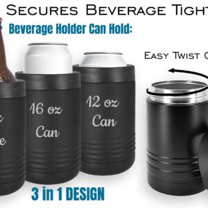 Personalized Stainless Steel Engraved Insulated Beverage Holder Customized Can Cooler with Custom Name Text – Wedding, Birthday, Corporate Gift (Black, Standard)