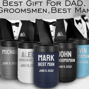 Personalized Stainless Steel Engraved Insulated Beverage Holder Customized Can Cooler with Custom Name Text – Wedding, Birthday, Corporate Gift (Black, Standard)