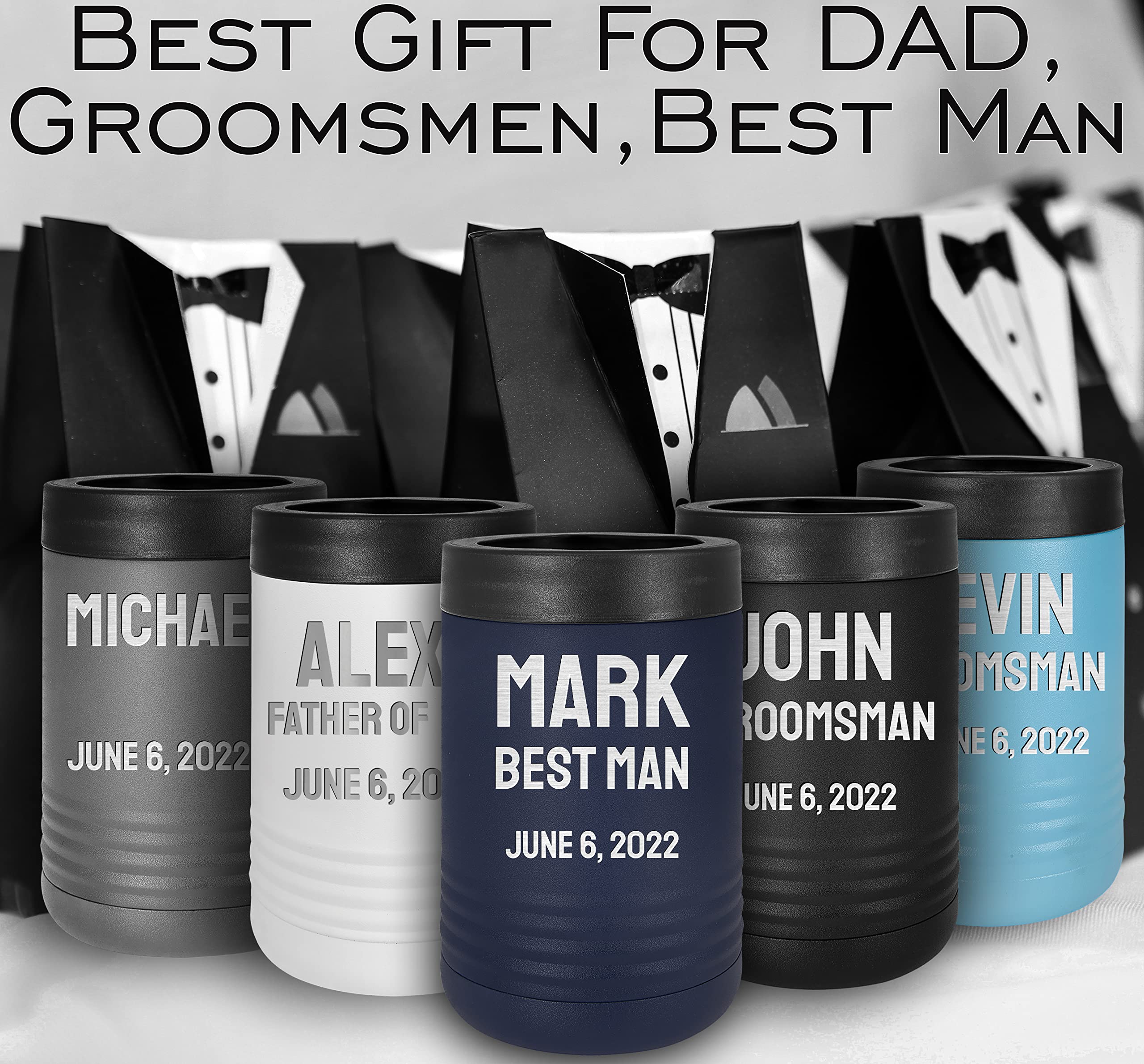 Personalized Stainless Steel Engraved Insulated Beverage Holder Customized Can Cooler with Custom Name Text – Wedding, Birthday, Corporate Gift (Black, Standard)