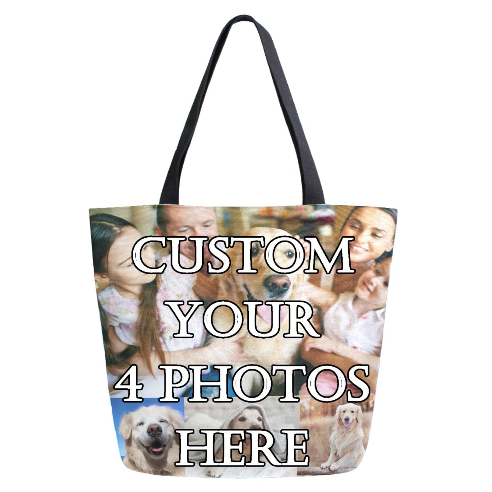 Naanle Personalized Canvas Tote Bag with Photos Customized Picture Women Casual Shoulder Bag Custom Handbag Cotton Bag Gift for 4 Photos Collage