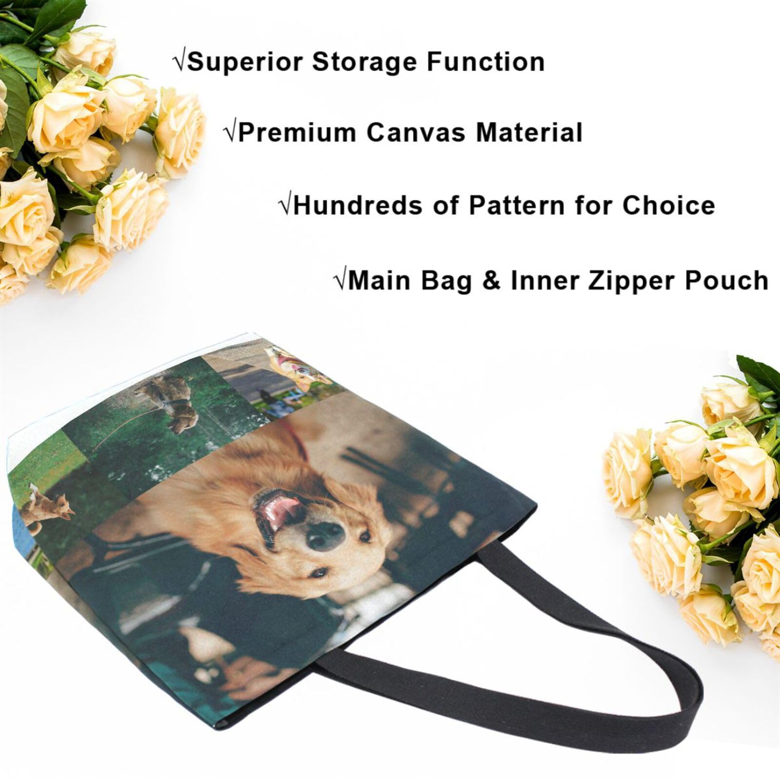 Naanle Personalized Canvas Tote Bag with Photos Customized Picture Women Casual Shoulder Bag Custom Handbag Cotton Bag Gift for 4 Photos Collage