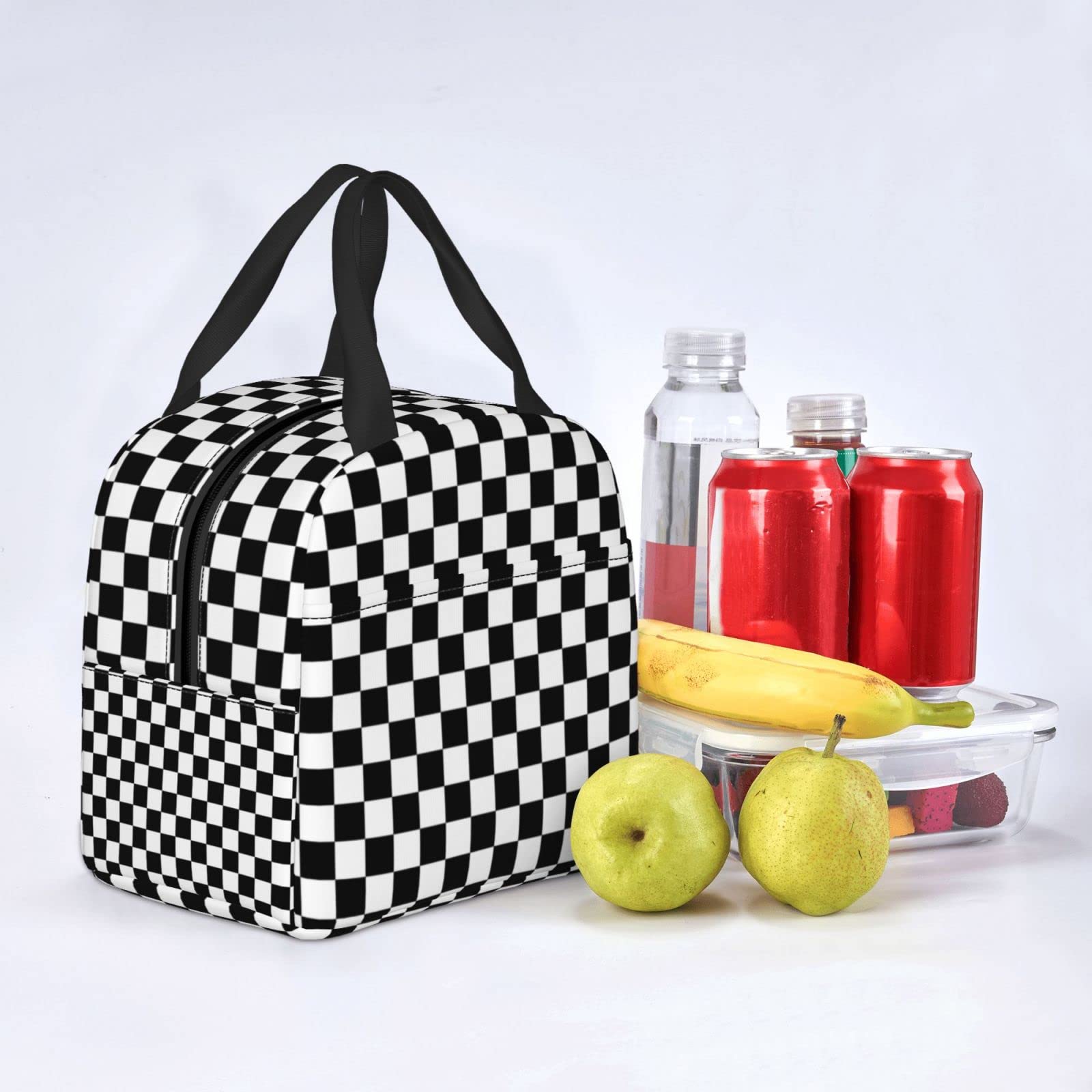 ayvcxui Black and White Plaid Race Checkered Flag Lunch Tote Reusable Lunch Bag Insulated Lunch Box for Students Work Outdoor Travel PicnicThermal Portable Bento Box Handbags Tote