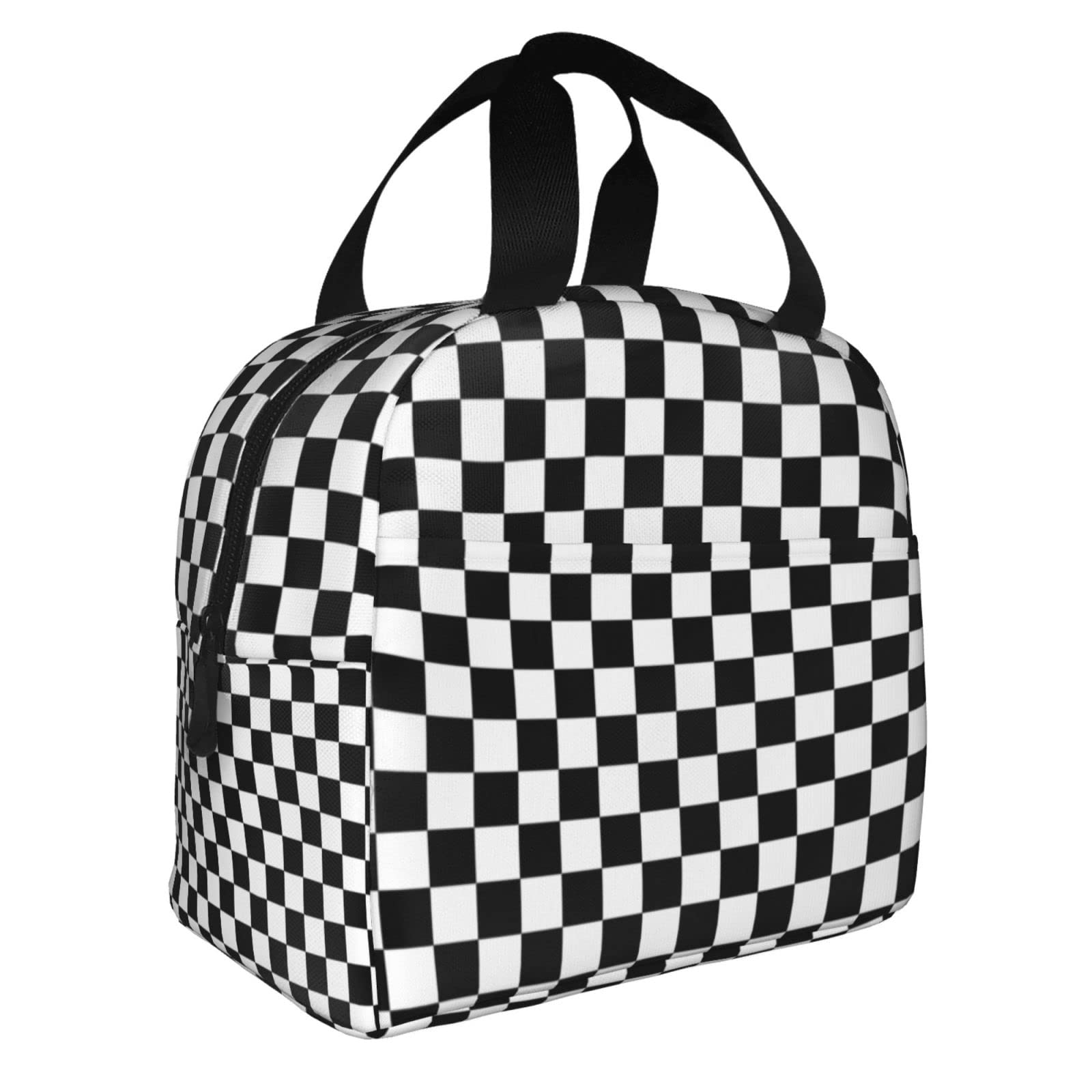 ayvcxui Black and White Plaid Race Checkered Flag Lunch Tote Reusable Lunch Bag Insulated Lunch Box for Students Work Outdoor Travel PicnicThermal Portable Bento Box Handbags Tote