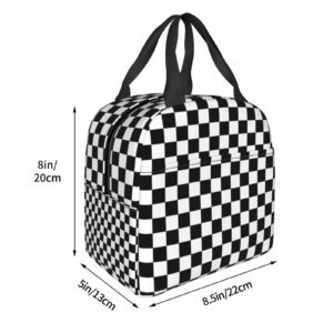 ayvcxui Black and White Plaid Race Checkered Flag Lunch Tote Reusable Lunch Bag Insulated Lunch Box for Students Work Outdoor Travel PicnicThermal Portable Bento Box Handbags Tote