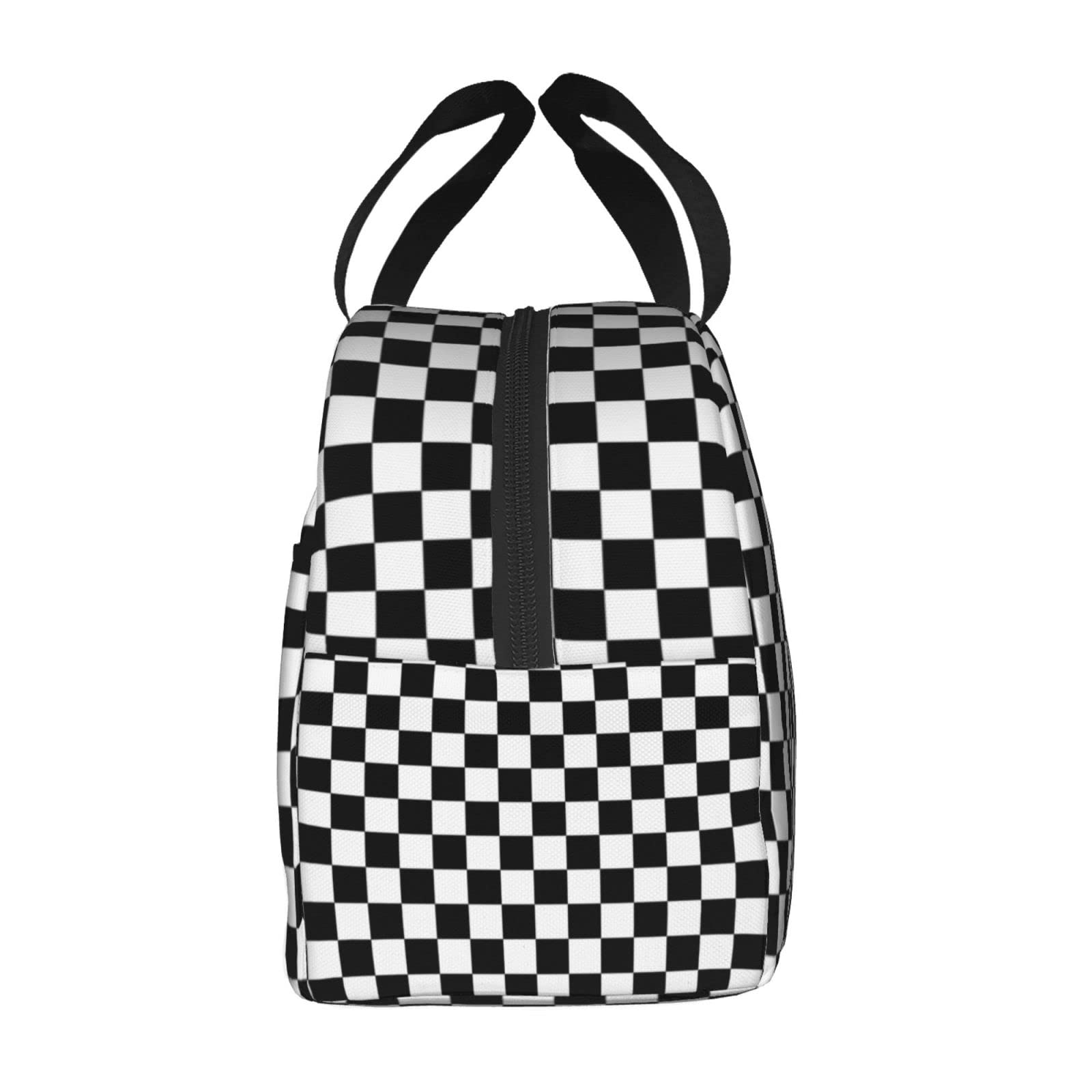 ayvcxui Black and White Plaid Race Checkered Flag Lunch Tote Reusable Lunch Bag Insulated Lunch Box for Students Work Outdoor Travel PicnicThermal Portable Bento Box Handbags Tote