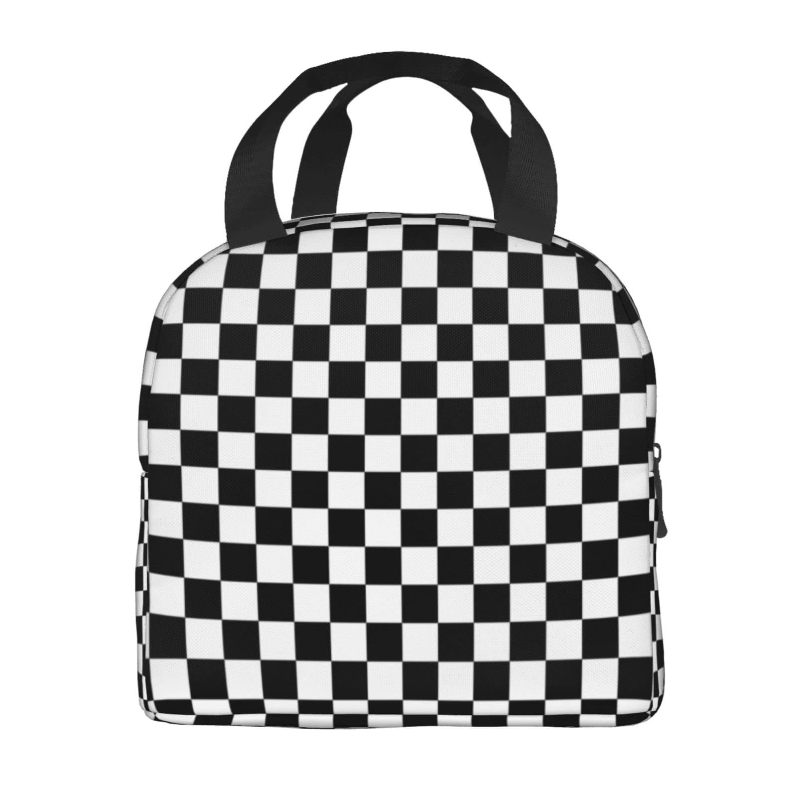 ayvcxui Black and White Plaid Race Checkered Flag Lunch Tote Reusable Lunch Bag Insulated Lunch Box for Students Work Outdoor Travel PicnicThermal Portable Bento Box Handbags Tote