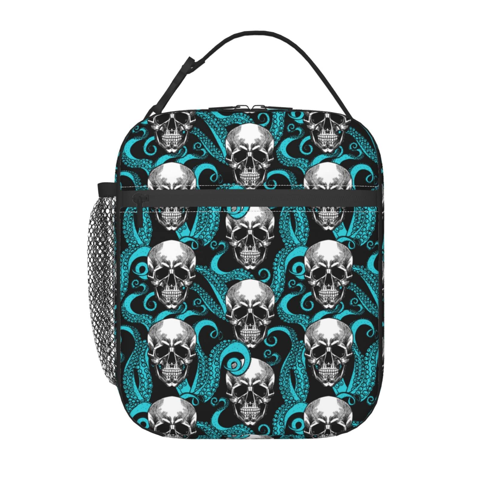 Gianlaima Octopus Sugar Funny Skull Halloween Insulated Lunch Box For Women Man, Portable Lunch Bag Reusable Cooler Tote For Office Work Travel Picnic Camping Beach