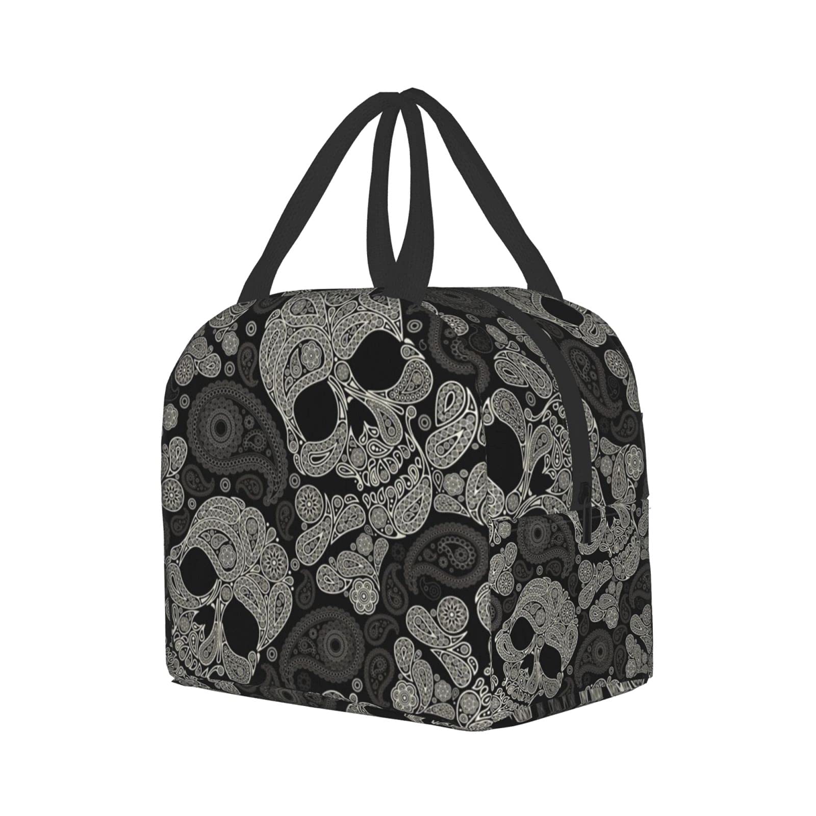 SCIXITI Sugar Skull Paisley Lunch Box Container Insulated Lunch Bags for Women Men Reusable Tote Bag for Office Outdoor Picnic Beach