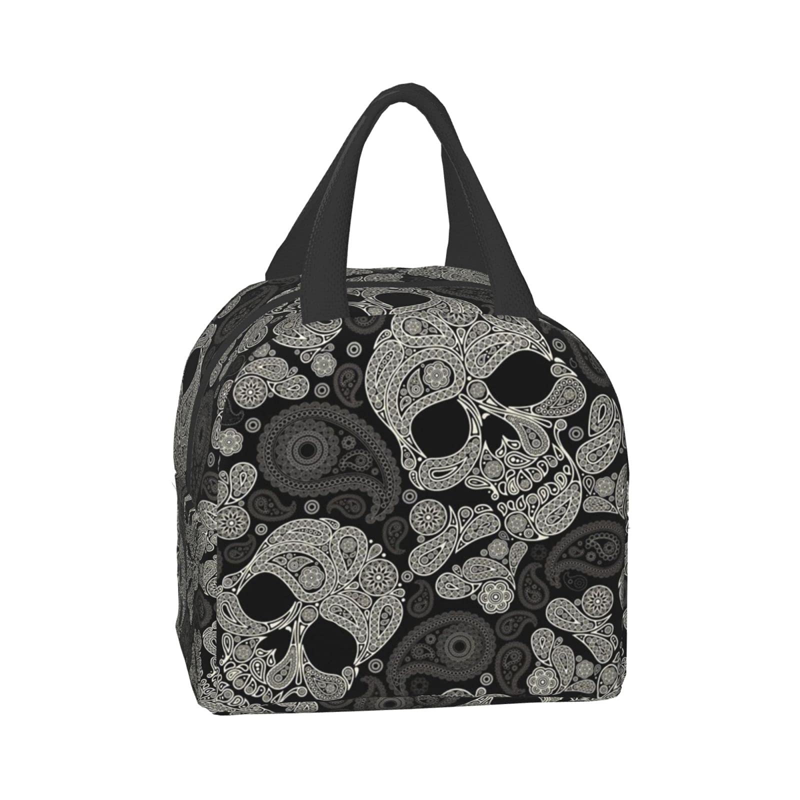 SCIXITI Sugar Skull Paisley Lunch Box Container Insulated Lunch Bags for Women Men Reusable Tote Bag for Office Outdoor Picnic Beach