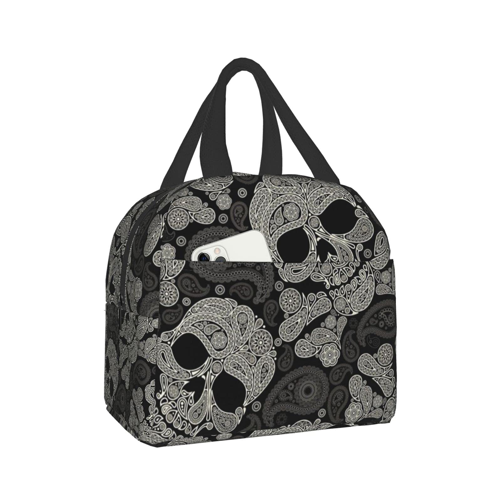 SCIXITI Sugar Skull Paisley Lunch Box Container Insulated Lunch Bags for Women Men Reusable Tote Bag for Office Outdoor Picnic Beach