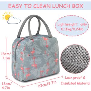 Kasqo Lunch Box Bag for Kids, Insulated Cooler Bag Boys and Girls Durable Foldable Lunch Tote Children’s Thermal Bag with Front Pocket for School Picnic Travel in Cute Flamingo