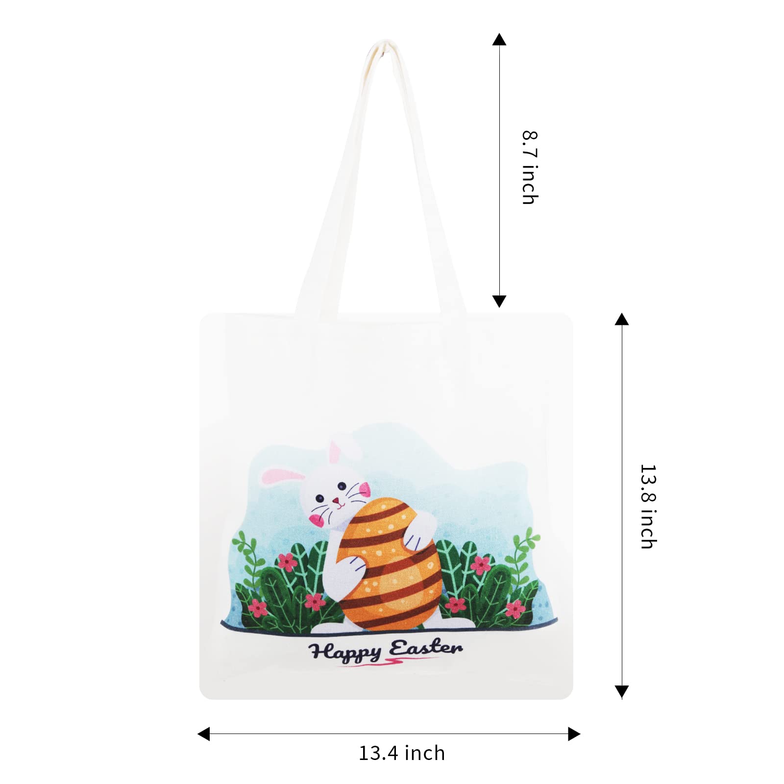 AKEROCK Easter Bags, 3 PCS Easter Bags with Handles, Large Reusable Tote Bags for Kids Egg Hunt - Easter Canvas Bags