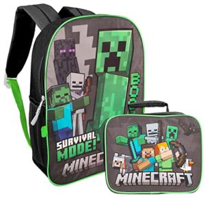 Minecraft Backpack and Lunch Box for Kids - Minecraft School Supplies Bundle with Minecraft Backpack and Lunch Bag Plus Water Pouch, Stickers, More