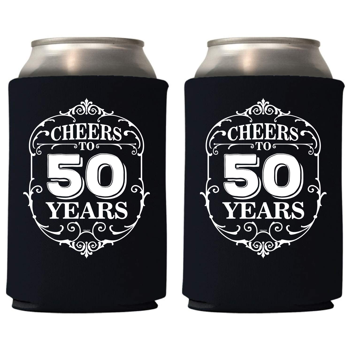 Veracco Cheers To 50 Years 50th Birthday Gift Fifty and Fabulous Party Favors Decorations Can Coolie Holder (Black, 12)